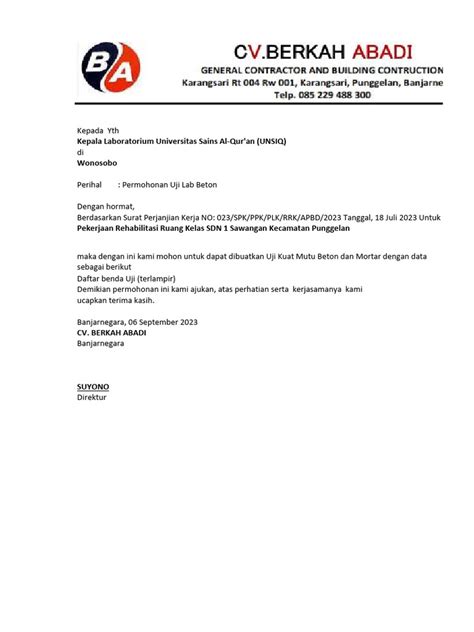 Surat Permohonan Uji Lab Beton Pdf