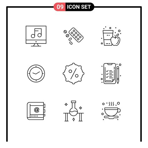 User Interface Pack Of 9 Basic Outlines Of Discount Timer Apple Time Juice Editable Vector