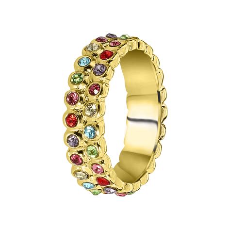 Goudkleurige Byoux Ring Met Gekleurde Steentjes Lucardi Nl