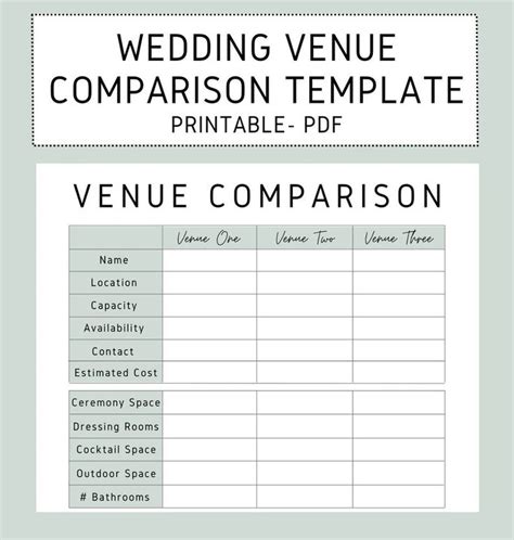 Venue Comparison Printable Wedding Planning Event Planning Etsy