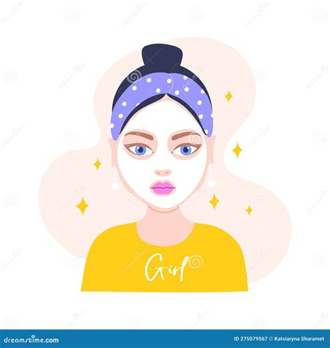 Girl With A White Cosmetic Mask On Her Face Vector Illustration Stock
