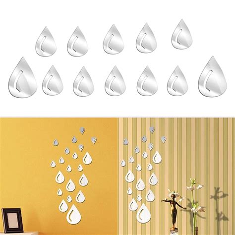 20 Piece Acrylic Mirror Wall Stickers Diy Raindrop Stickers Home Decor