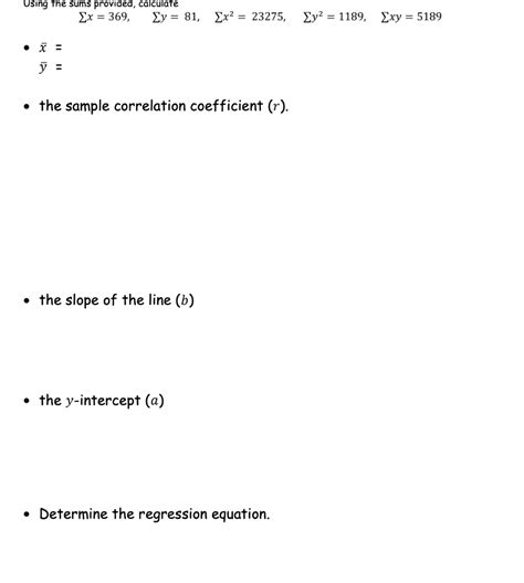 Solved Solve Your Regression Equation For The Lowest And