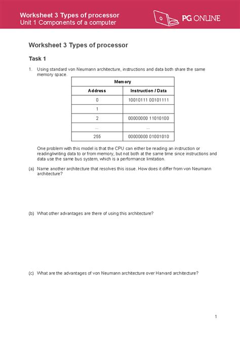 Computer Components Worksheet 3 [ Completed] Worksheet 3 Types Of Processor Unit 1 Components