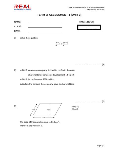 class assessment year 10 unit 2 qp pdf