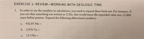 Solved EXERCISE 1 REVIEW WORKING WITH GEOLOGIC TIME 1 In Chegg Com