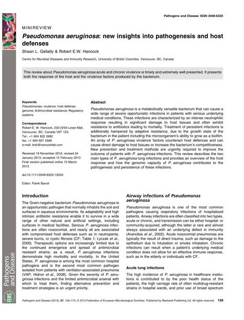 Pdf Pseudomonas Aeruginosa New Insights Into Pathogenesis And Host