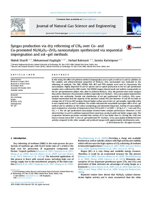 Pdf Syngas Production Via Dry Reforming Of Ch4 Over Co And Cu