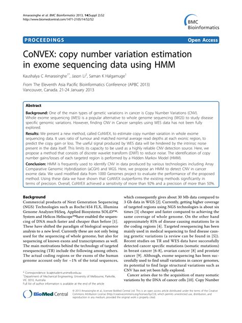 Pdf Convex Copy Number Variation Estimation In Exome Sequencing Data