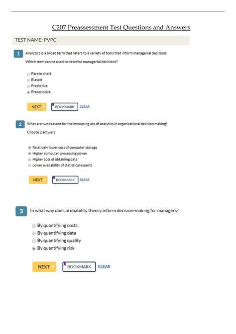 WGU C207 OA Self Assessment Module 1 6 Quiz Partial Test Pre Assessment Test Questions