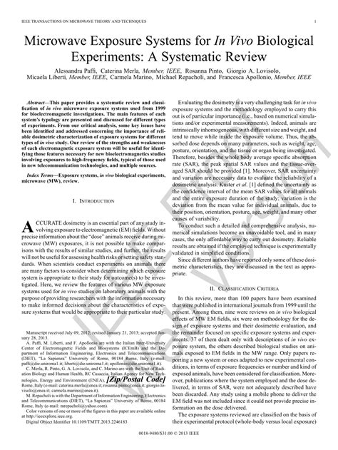 Pdf Microwave Exposure Systems For In Vivo Biological Experiments A