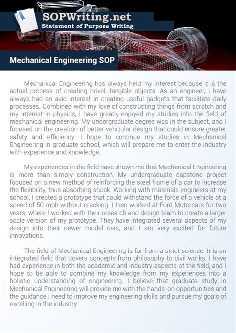 Sample Statement Of Purpose Mechanical Engineering
