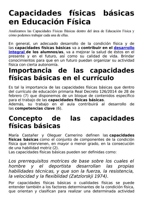 Capacidades Físicas Básicas En Educación Física Capacidades Físicas
