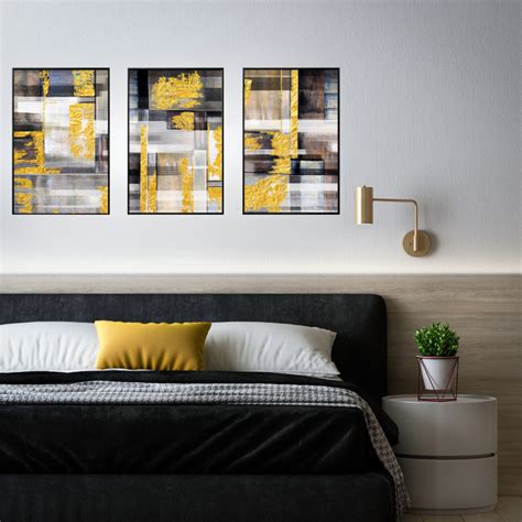 Cuadro Decorativo Con Abstracto Cuadros Gris Y Oro Set 3