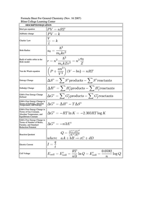 Acs Physical Chemistry Equation Sheet Tessshebaylo