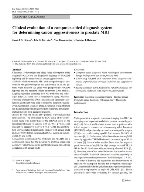 Pdf Clinical Evaluation Of A Computer Aided Diagnosis System For Determining Cancer