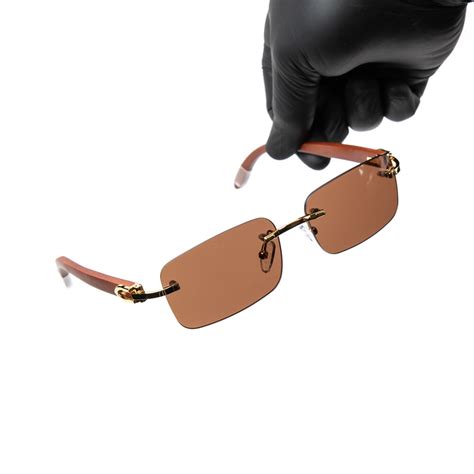 Rimless Gold Frame Brown Tint Hip Hop Mens Sunglasses