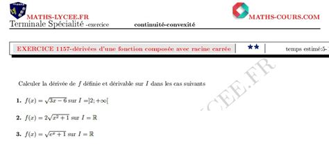 Maths Lycee Fr Exercice Corrigé Maths Terminale Spécialité Dérivée Dune Fonction Composée Avec
