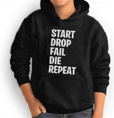 Hoodie Sweater Gaming Start Drop Fail Die Repeat Maat 140 9 11