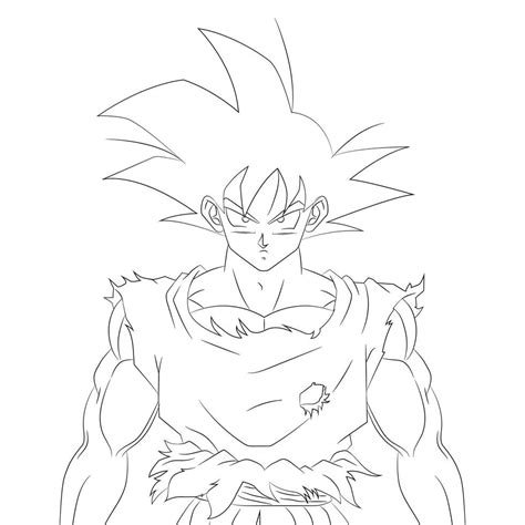 Line Art Drawing Of Goku In Torn Outfit Anime Style Illustration