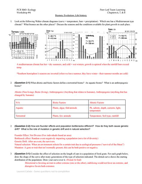 PLTL Notes Ecology Pltl 4 PDF Workshop 4 Chapters 6 7 8