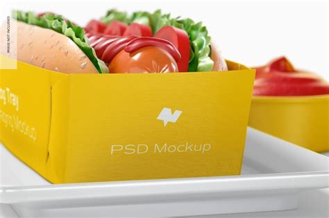 핫도그 트레이 포장 모형 클로즈업 프리미엄 Psd 파일 핫도그 트레이 포장 모형 클로즈업 프리미엄 Psd 파일