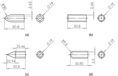 Dimension For A Ogive B Blunt C Conical And D Hemispherical