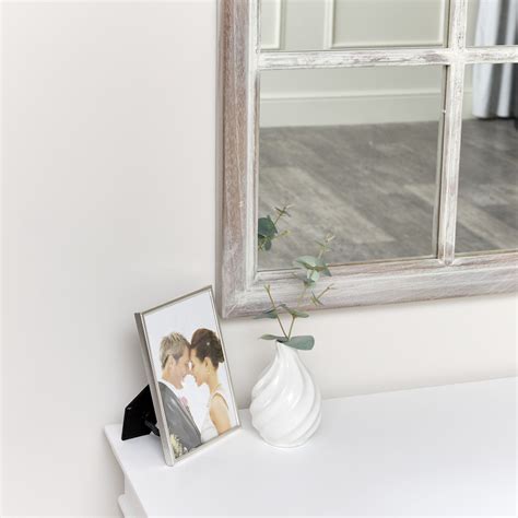 Large Rustic Wooden Window Wall Mirror 120cm X 90cm Flora Furniture