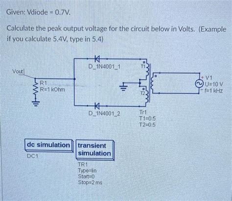 solved calculate the peak output voltage for the circuit