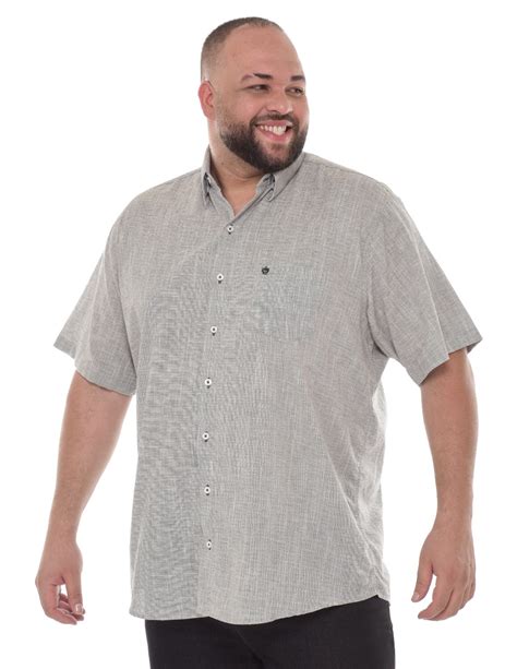 Camisa Plus Size Manga Curta Flame Cinza