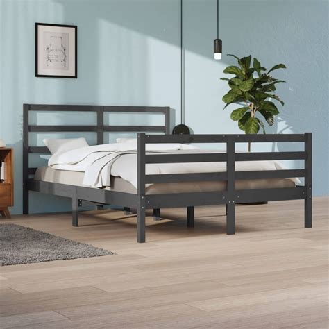 vidaXL Rama łóżka szara lite drewno sosnowe 140x200 cm vidaXL