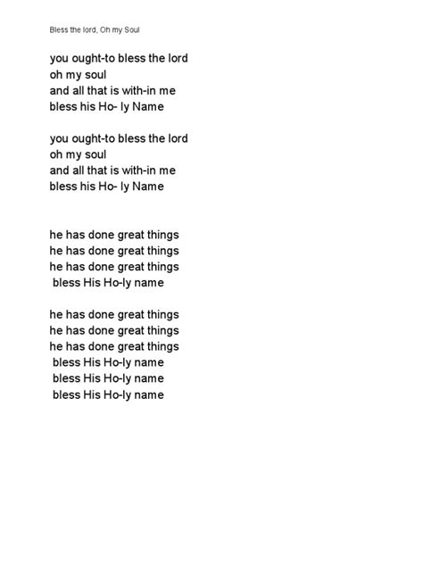 Bless The Lord Lyrics Pdf