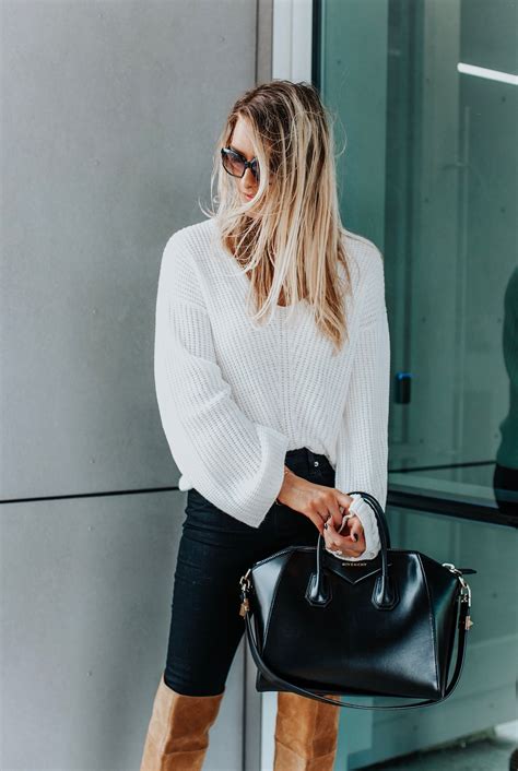 A Neutral Outfit With Tan Over The Knee Boots Life With Aco By