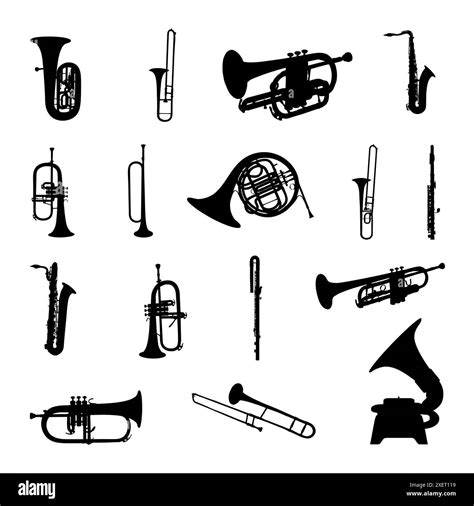 Saxophone And Trumpet Musical Instrument Silhouette Collection Stock