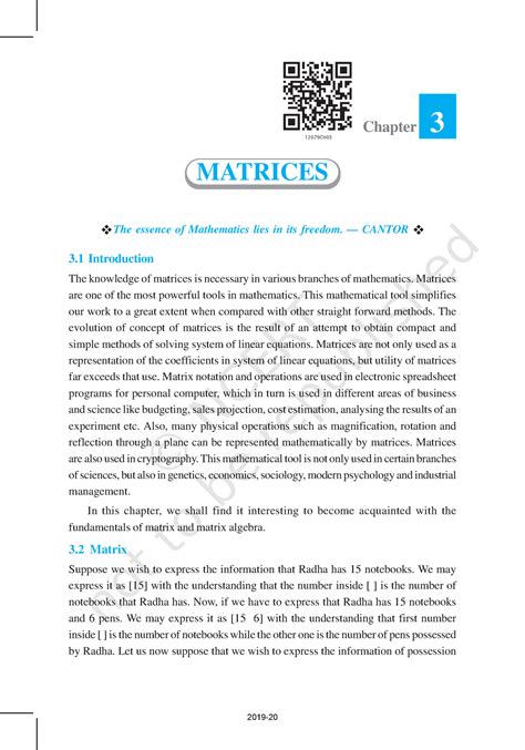 CBSE Class Ncert Book Maths Part Matrices Chapter MATHEMATICS V The Essence Of Studocu