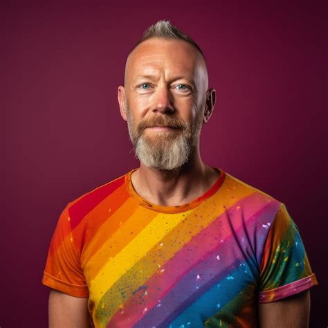Premium Ai Image Old Bearded Man Bleached Short Hair Wearing Rainbow