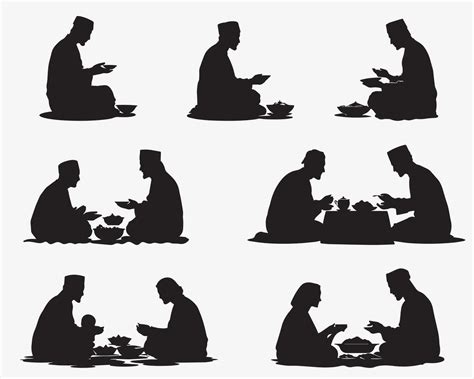 Set Of Ramadan Silhouettes Showing Colleagues Friends And Families