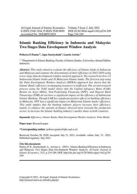 Pdf Islamic Banking Efficiency In Indonesia And Malaysia Two Stages