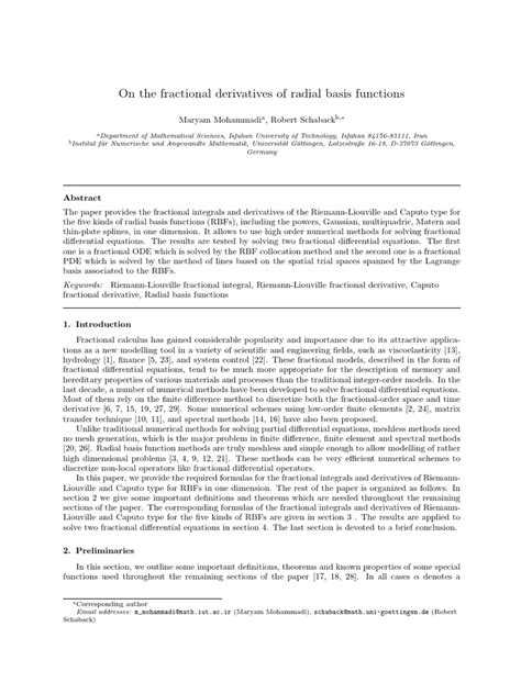 On The Fractional Derivatives Of Radial Pdf Finite Element Method Integral