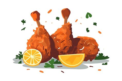 뜨겁고 바삭바삭한 닭다리 조각 일러스트 세트 프라이드 치킨 조각 일러스트 세트 프리미엄 벡터