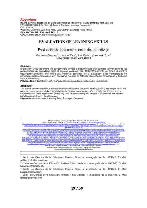 Pdf Evaluation Of Learning Skills Luis Torres Castro