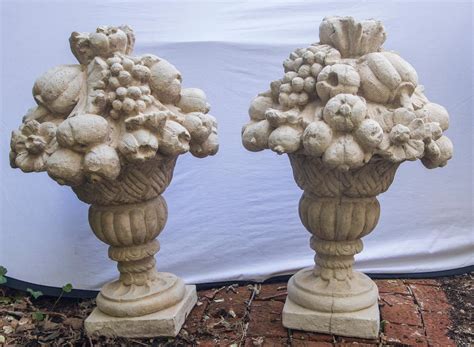 Pair Of Cast Cement Fruit Basket Garden Ornaments For Sale At 1stdibs