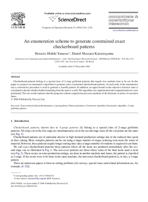 Pdf An Enumeration Scheme To Generate Constrained Exact Checkerboard Patterns