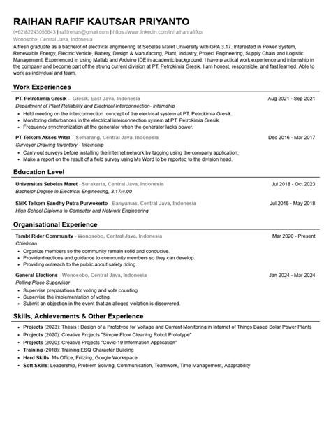 Cv Raihan Rafif Kautsar Priyanto Pdf Engineering Electricity