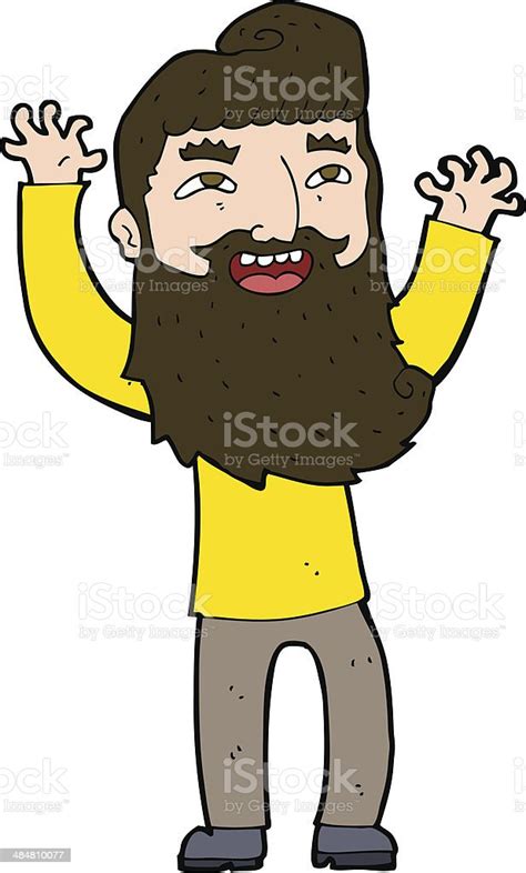 말풍선이 있고 양 팔을 흔드는 행복함 Bearded 남자 귀여운에 대한 스톡 벡터 아트 및 기타 이미지 귀여운 그리기