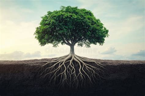 Tree With Roots Resembling A Neural Network Symbolizes The Connection