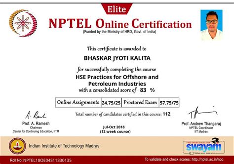 Bhaskar Jyoti Kalita On Linkedin Nptel Iitmadras Offshore Hse Milestone