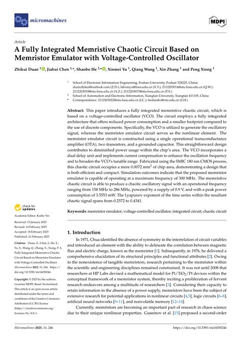 Pdf A Fully Integrated Memristive Chaotic Circuit Based On Memristor Emulator With Voltage