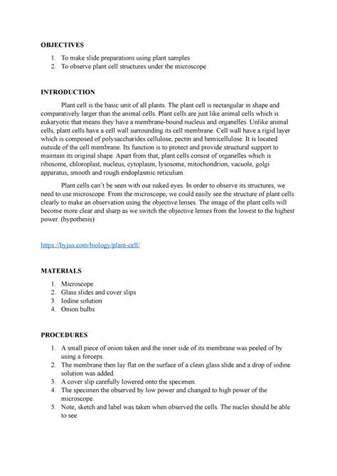 LAB Report Experiment MIC OBJECTIVES To Make Slide Preparations Using Plant Samples To