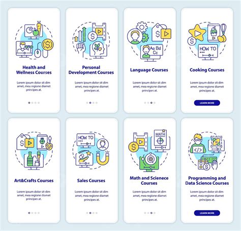 Set Of Mobile App Screens For Onboarding In Online Education Fields Vector Onboarding Digital